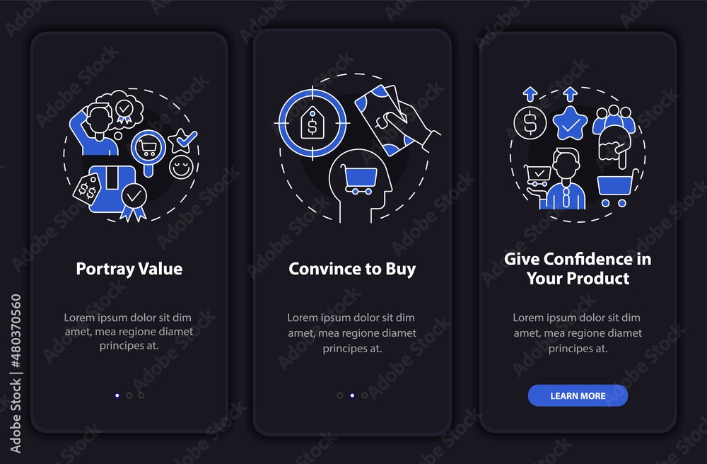 Best pricing strategy components night mode onboarding mobile app ...