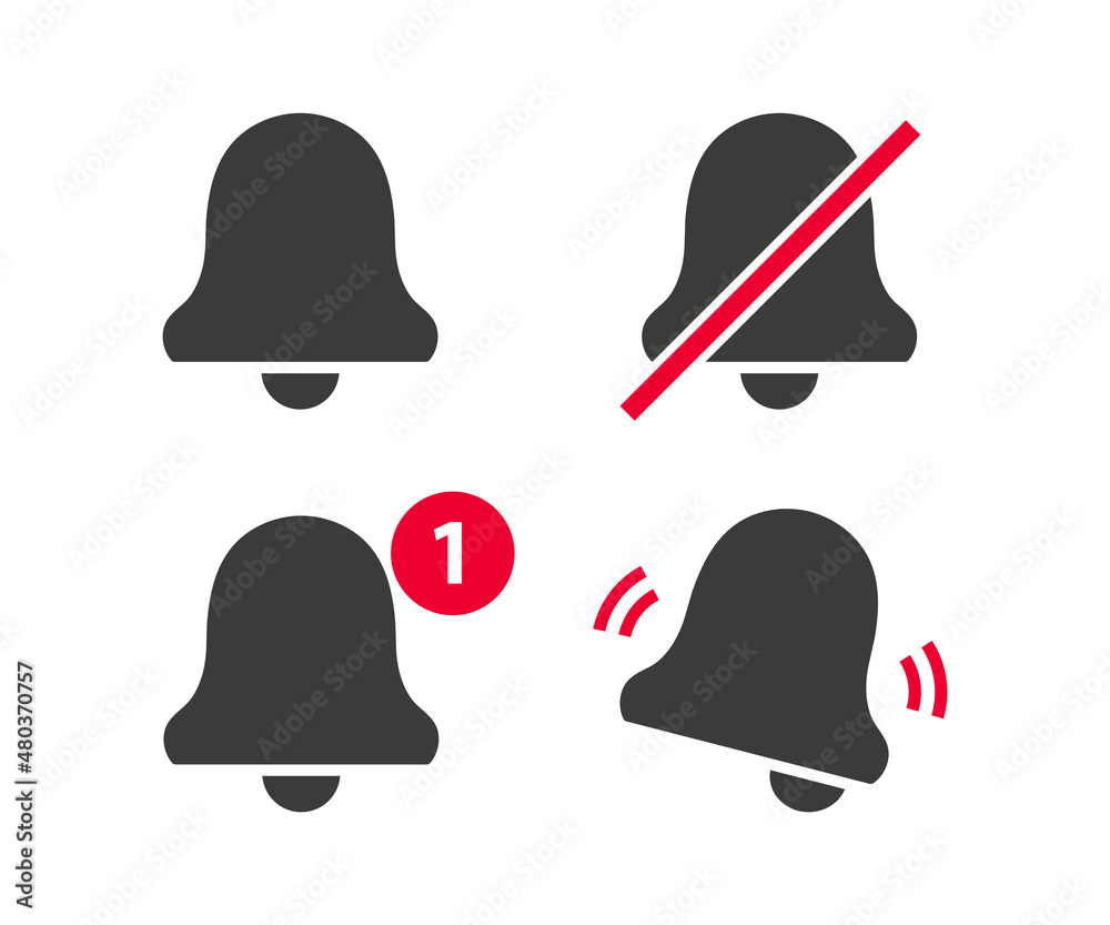 Notification bell icon. Yellow ringing bell is shaking to alert the ...