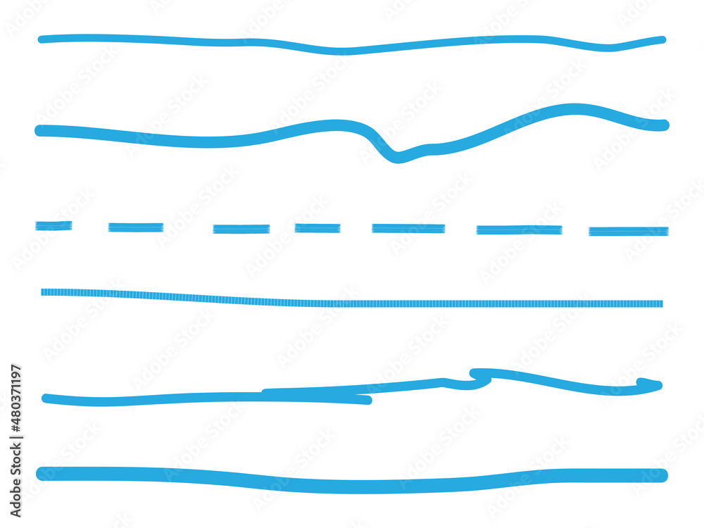 Blue lines hand drawn vector set isolated on white background ...