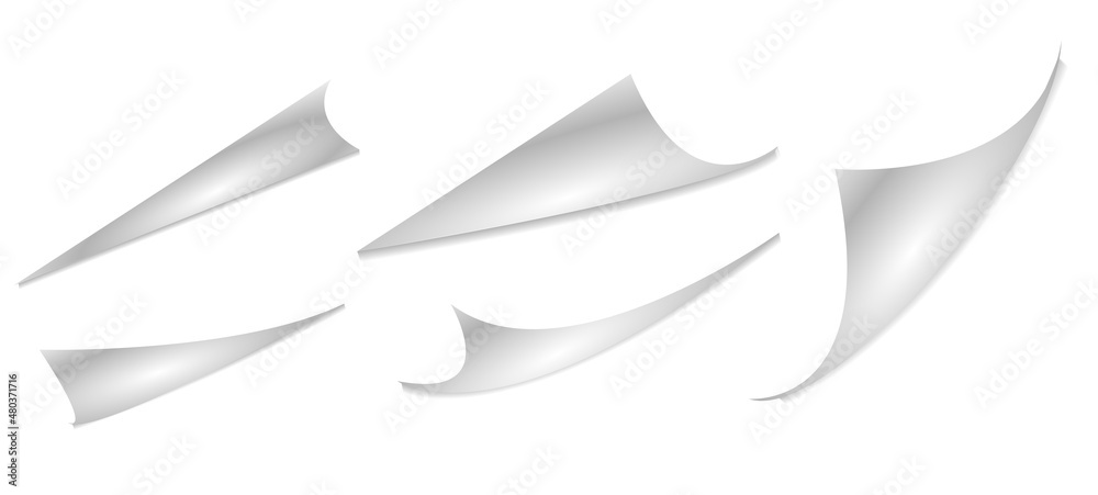 realistic curled page corner note papers, curved blank sheet of paper ...