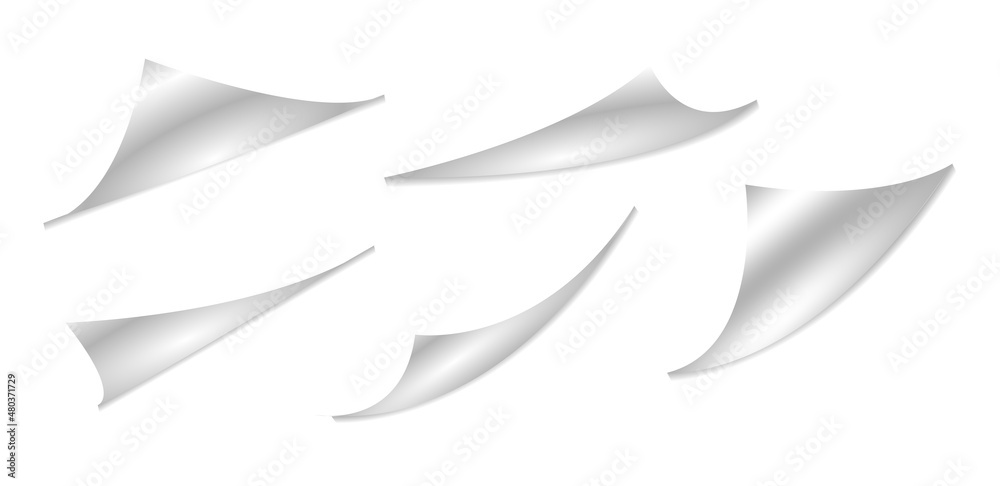 realistic curled page corner note papers, curved blank sheet of paper ...