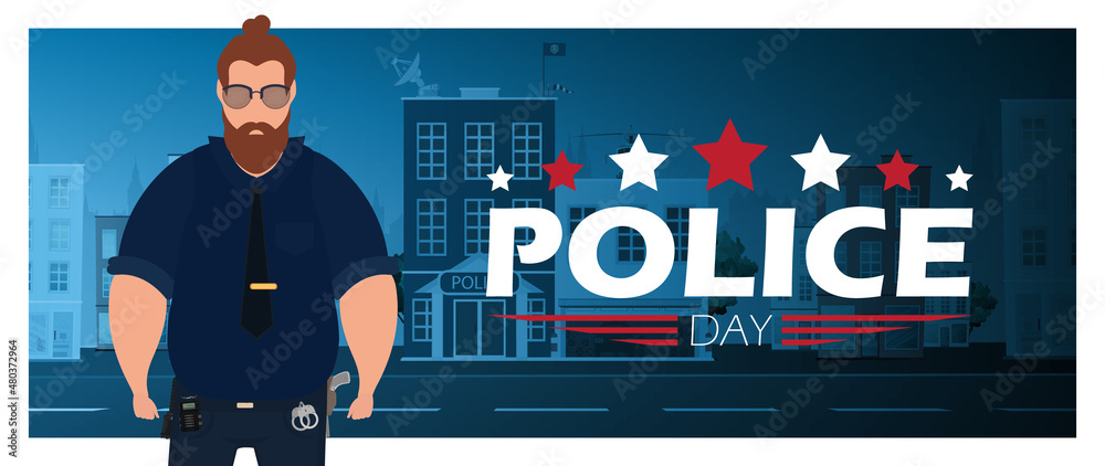 Police Day poster in cartoon style. Feast of the defenders of order ...