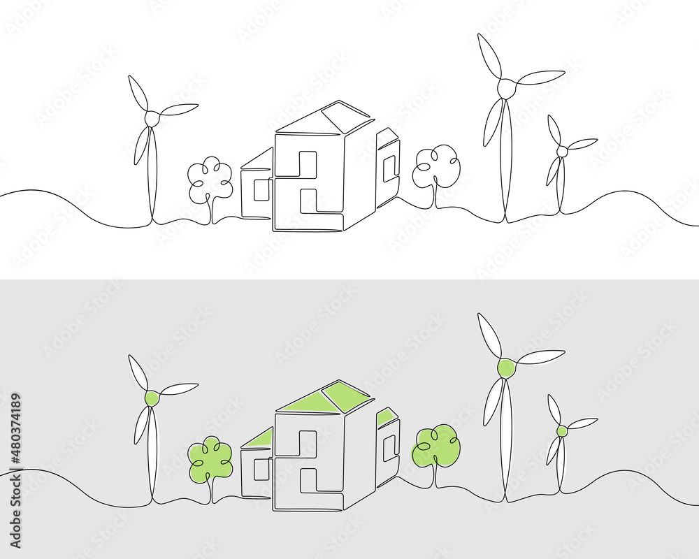 One line drawing of wind energy, renewable energy. Continuous line ...