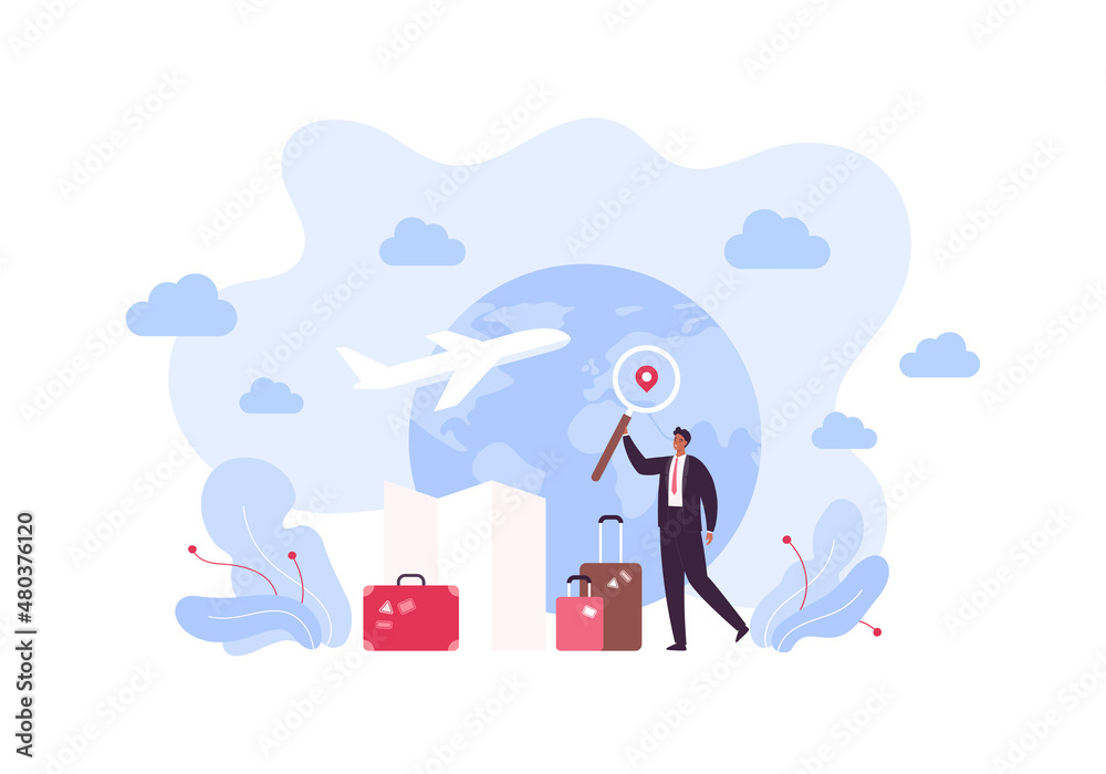 Business travel concept. Vector flat people illustration. Businessman ...