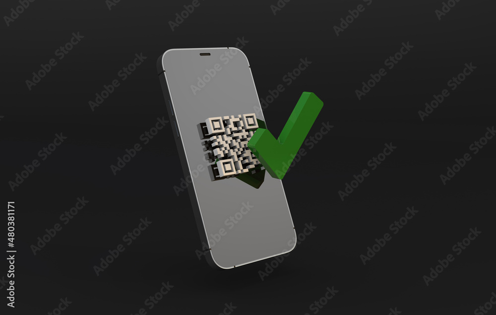 iPhone 13 pro with digital code qr and green check . QR code ...