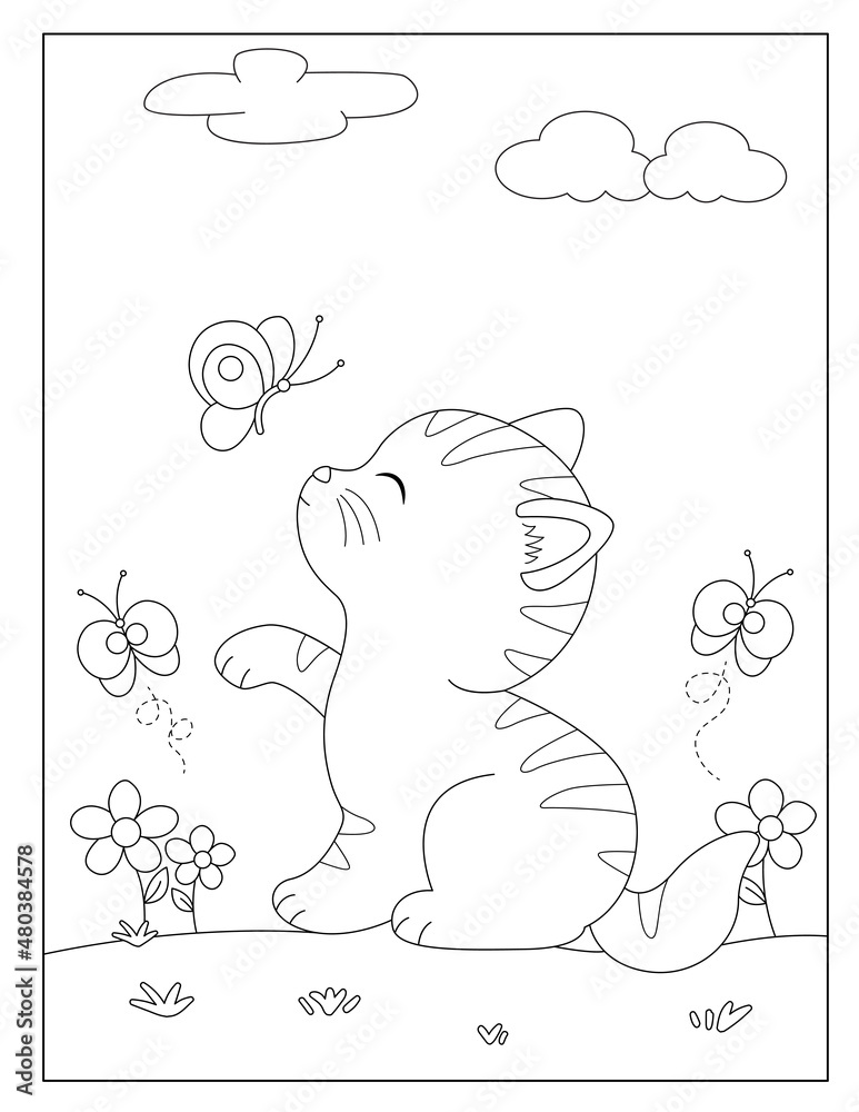Beautiful cat coloring pages for kids Stock Vector | Adobe Stock