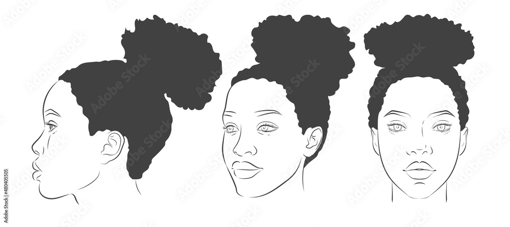 Vector African American woman face. Set of dark-skinned women portrait ...