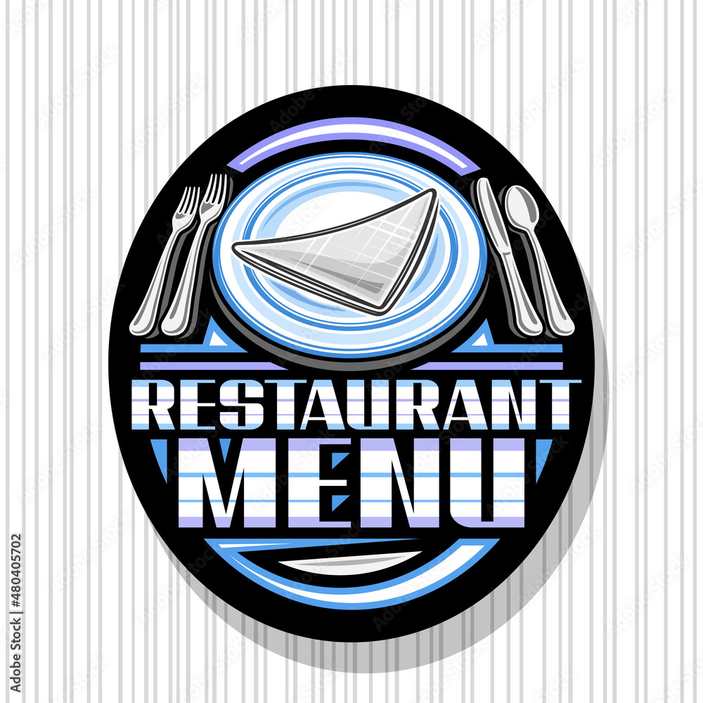 Vector logo for Restaurant Menu, dark oval concept with illustration of ...