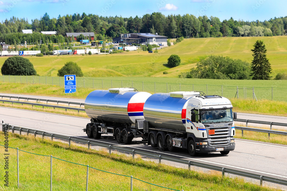 Scania Tank Truck for ADR Dangerous Goods Transport on Freeway in the ...
