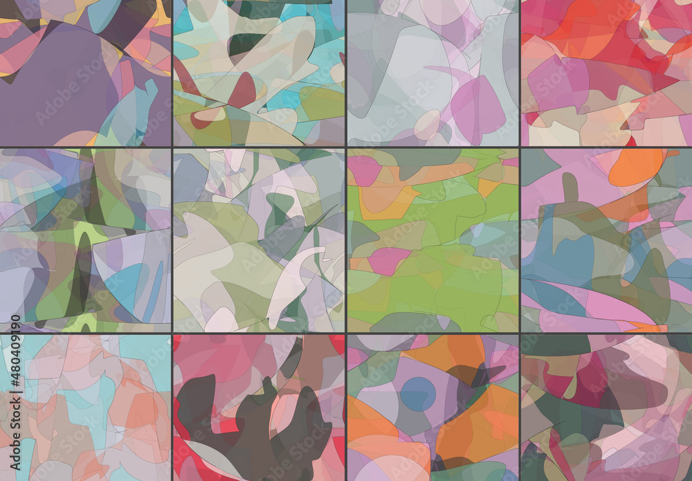 Seamless Pattern Set with Transparent Random Overlapping Wavy Shapes ...