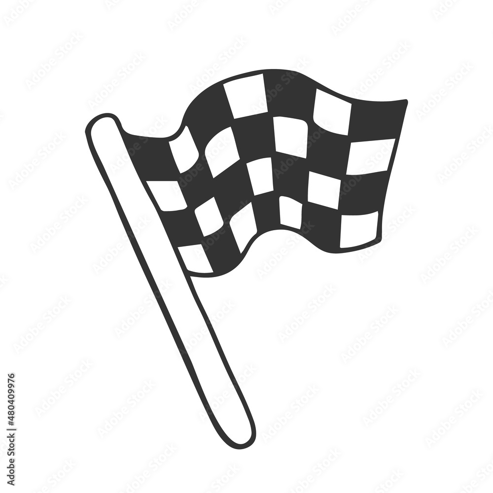 Single hand drawn checkered racing flag. Starting flag auto and moto ...