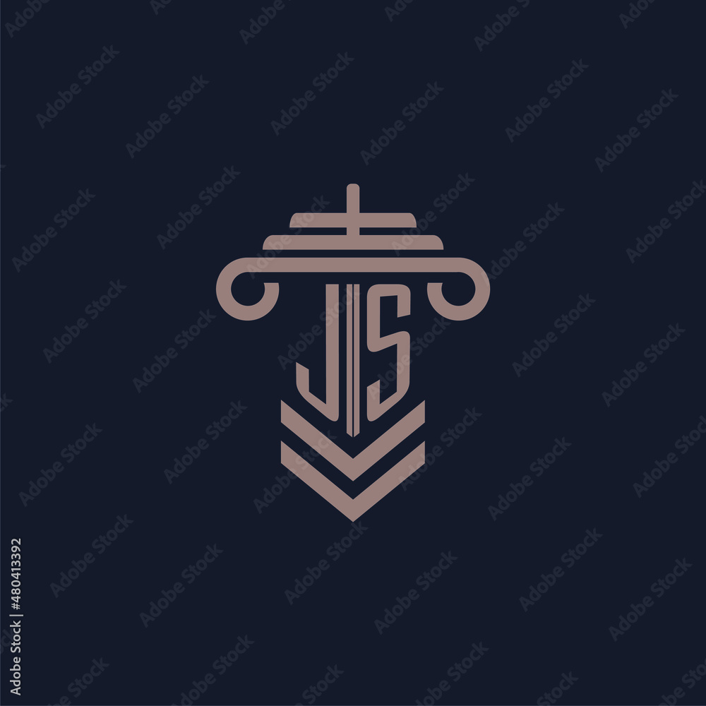 JS initial monogram logo with pillar design for law firm vector image ...