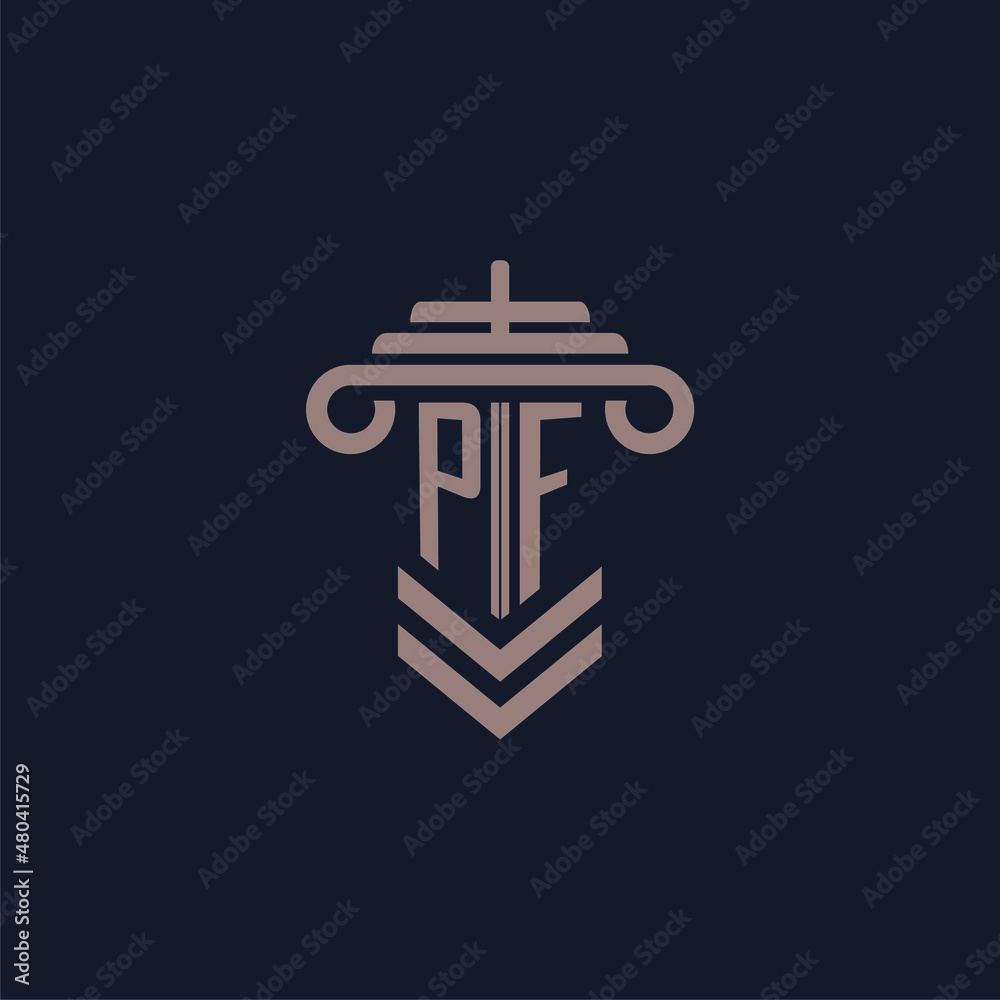 PF initial monogram logo with pillar design for law firm vector image ...