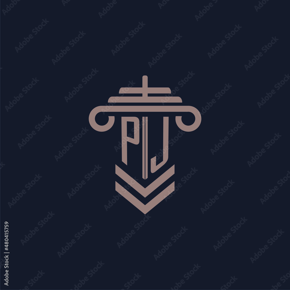 PJ initial monogram logo with pillar design for law firm vector image ...
