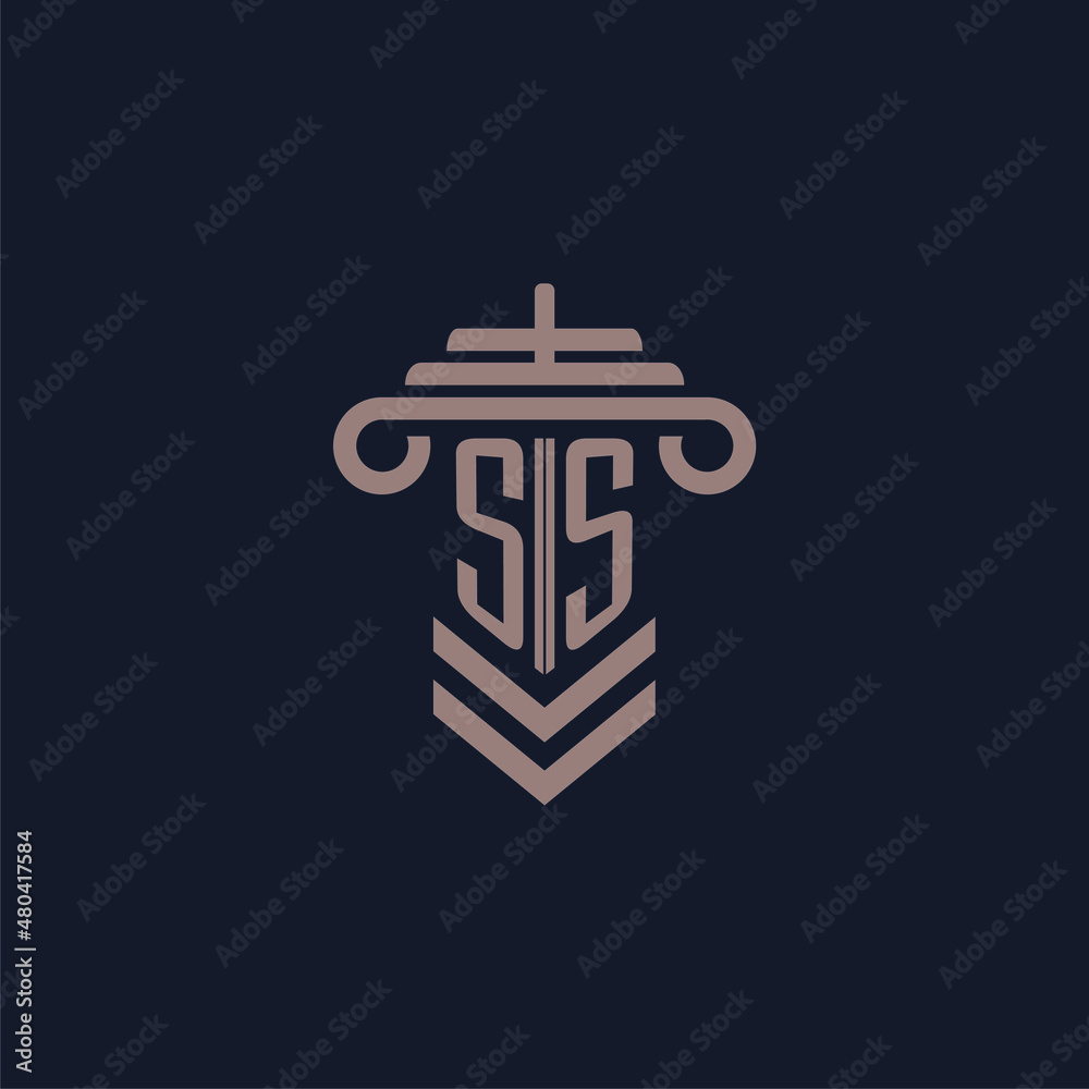 SS initial monogram logo with pillar design for law firm vector image ...
