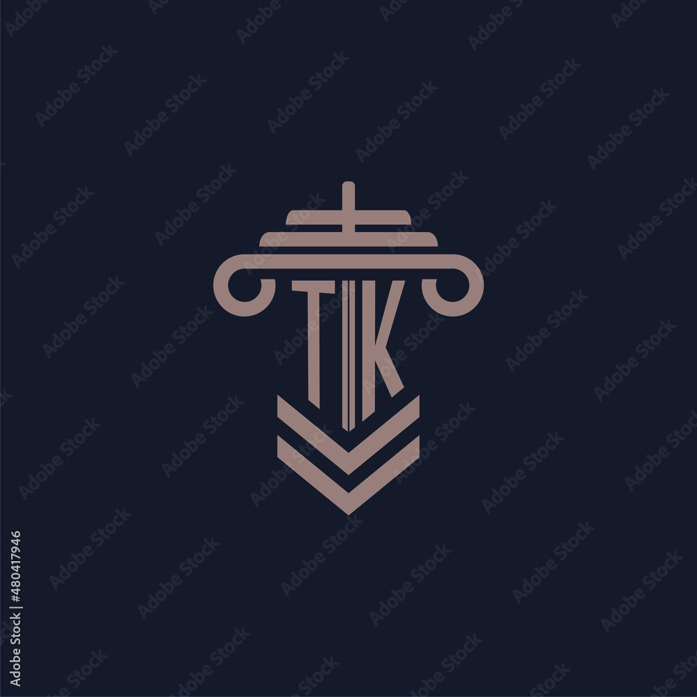 TK initial monogram logo with pillar design for law firm vector image ...