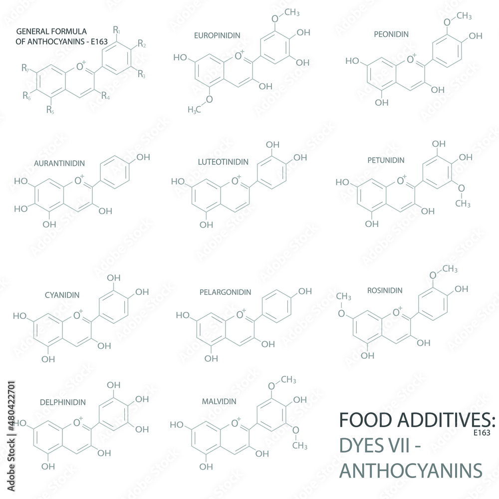 Anthocyanins E163 molecular skeletal chemical formula. (Food Additives ...