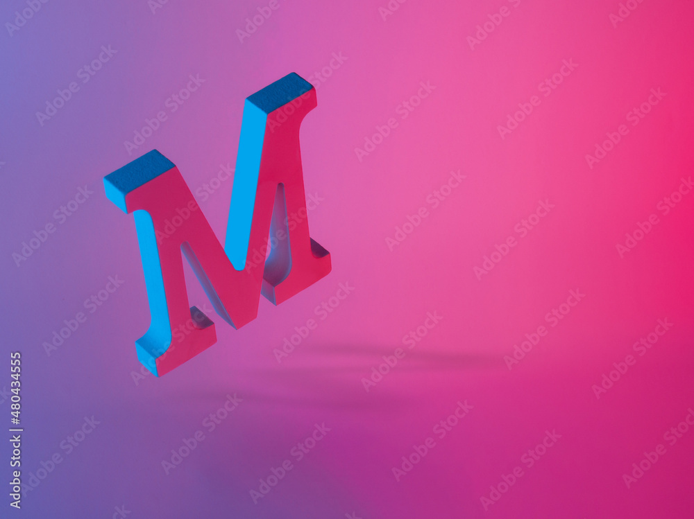 Letter M with vibrant bold gradient purple and blue holographic color ...