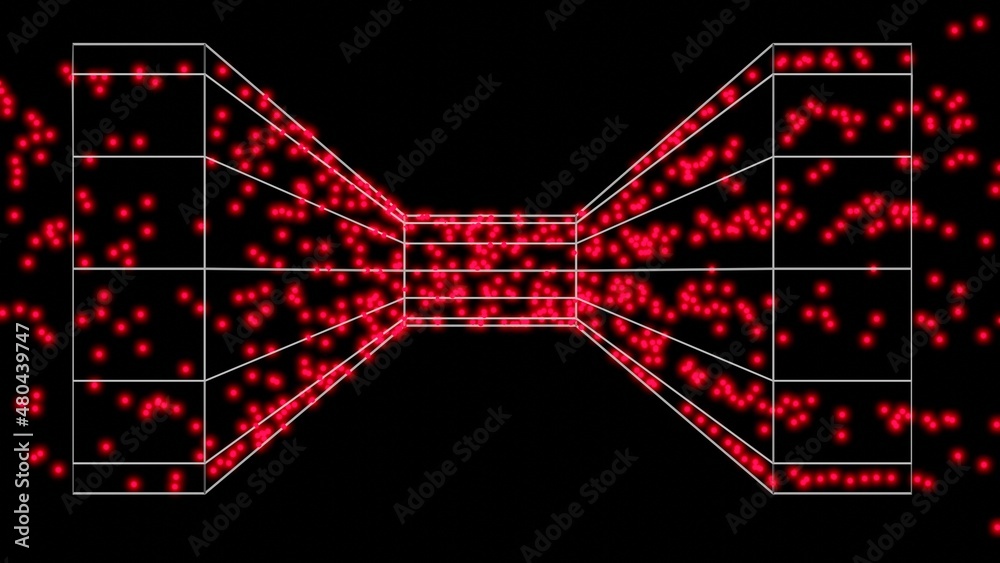 Particles flowing through tube with wide , narrow openings. Particles ...