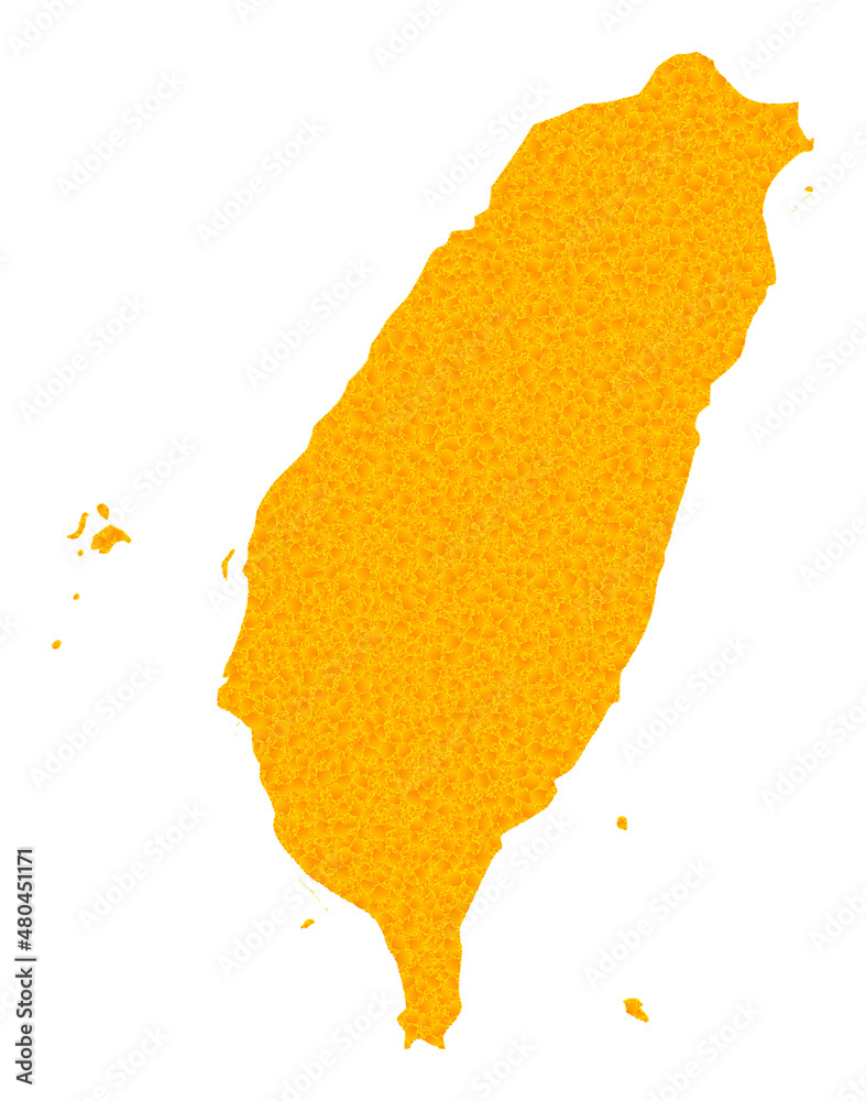Vector Golden map of Taiwan. Map of Taiwan is isolated on a white ...
