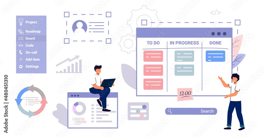 Kanban software development outline concept Agile visual project management method Teamwork ...