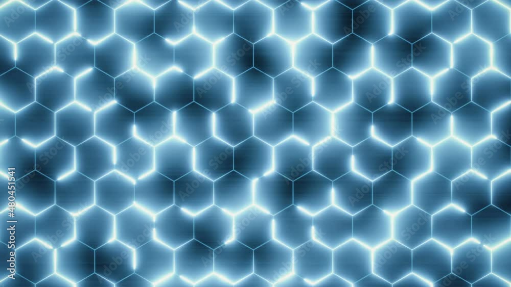 Sci-fi blue hexagonal grid High-tech surface. Animated neon lights on a ...