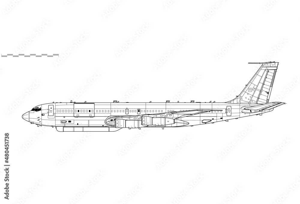 Northrop Grumman E-8C Joint STARS. Vector drawing of ground ...