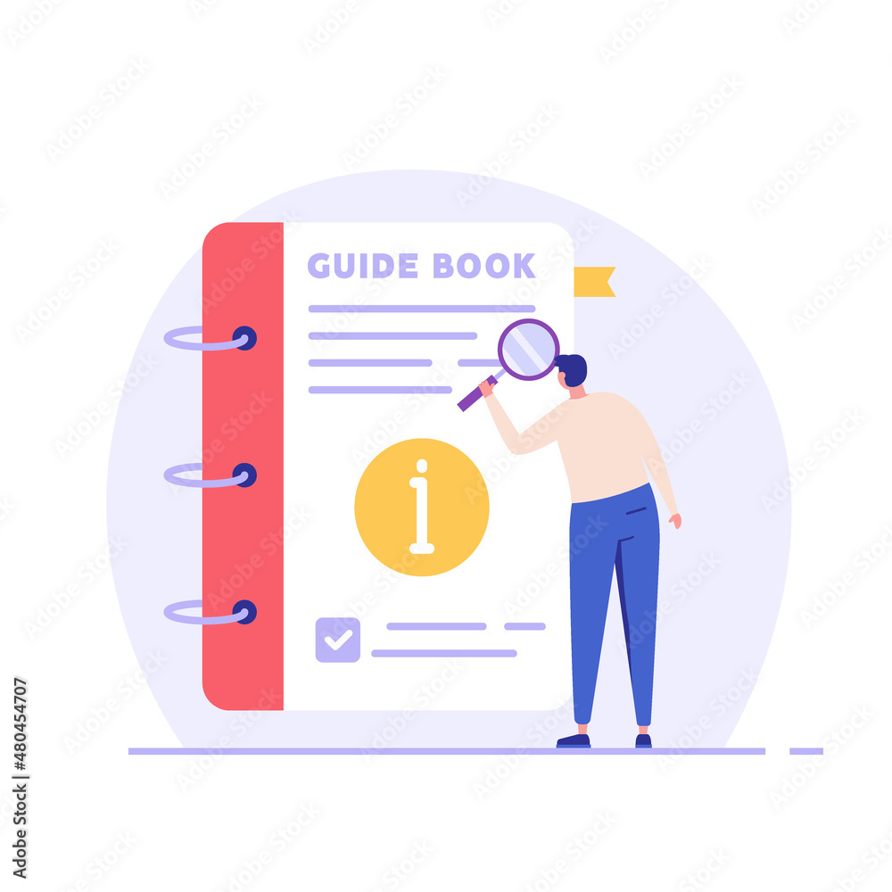 Man read guide book. Client reading user manual and finding answer ...