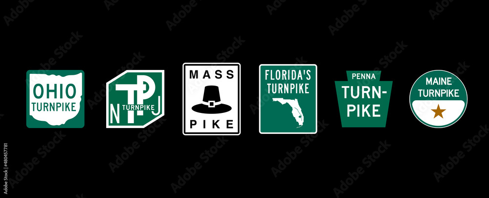 Vector illustration set of the Turnpike road sign Stock Vector | Adobe ...