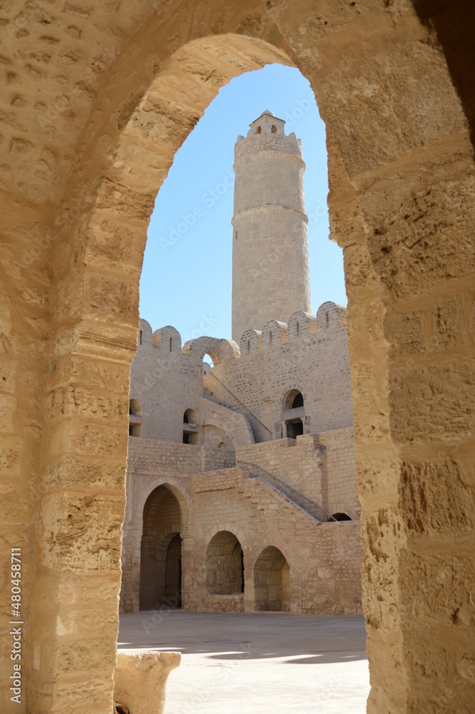 The inner yard, stairway and tower of VIII century arabic fortress ...