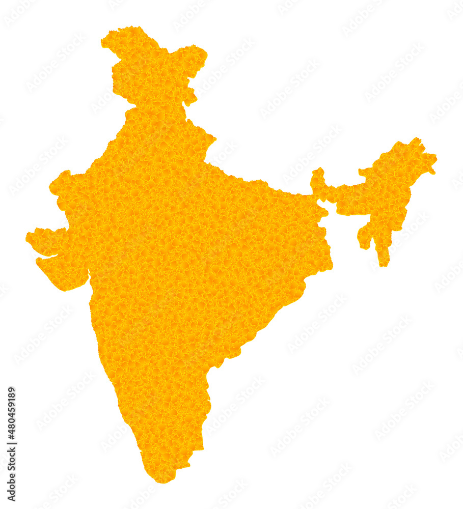 Vector Gold map of India. Map of India is isolated on a white ...