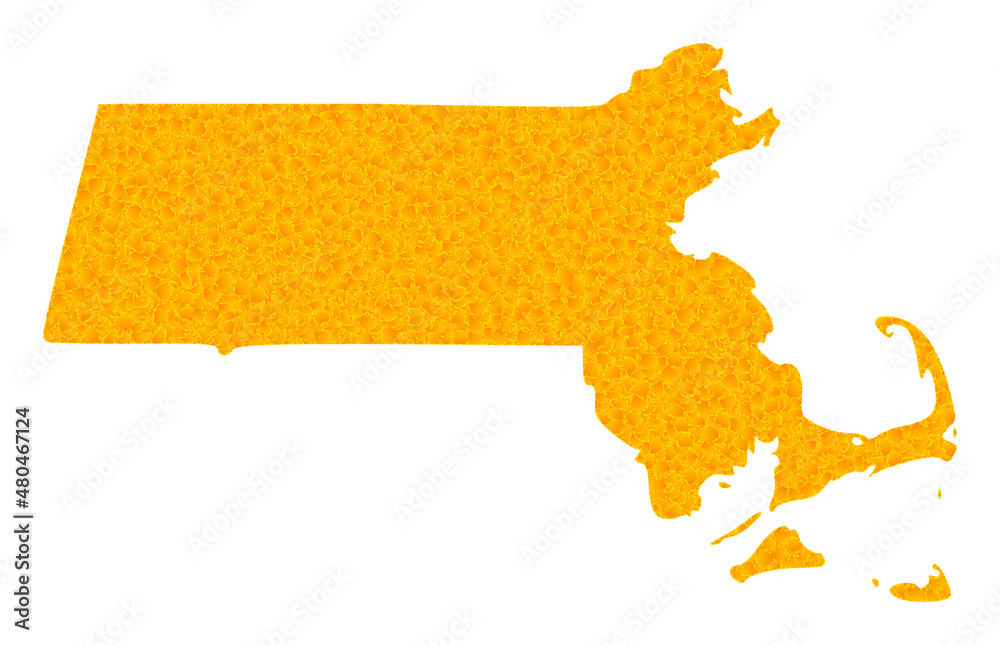Vector Golden map of Massachusetts State. Map of Massachusetts State is ...