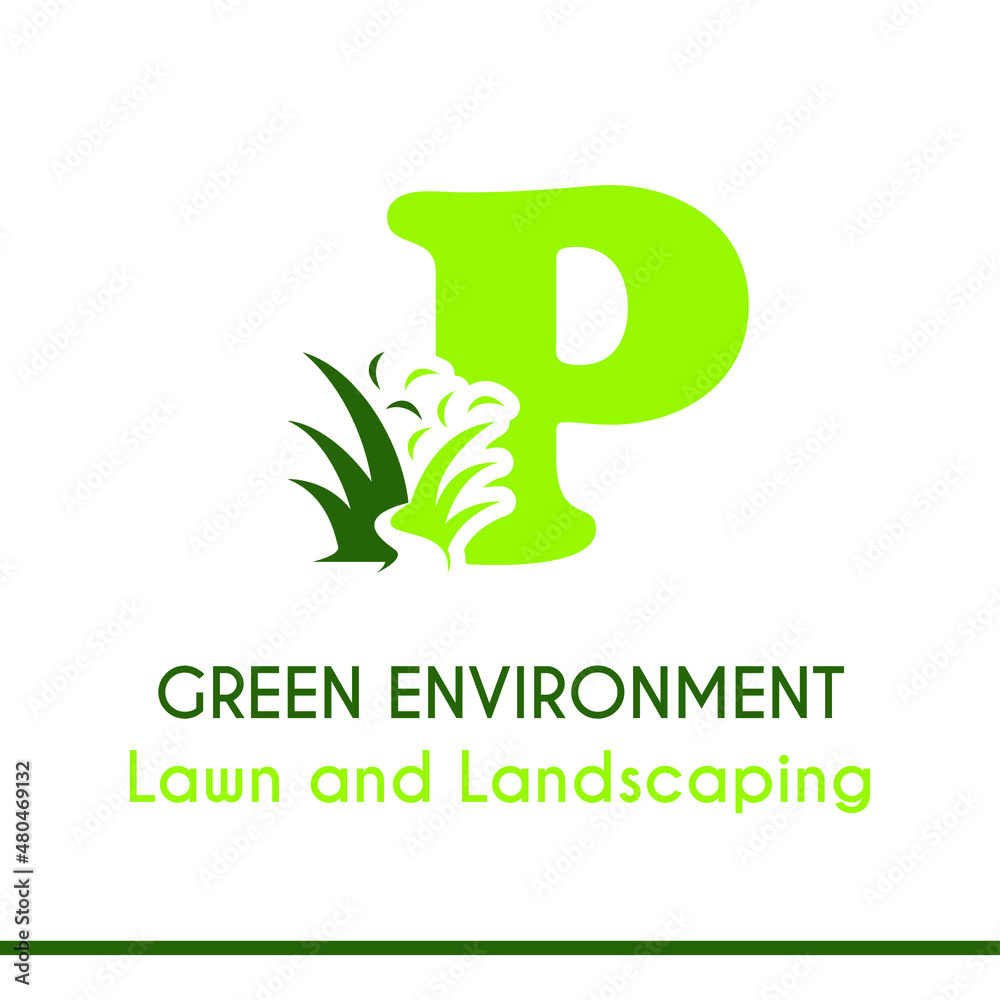 Initial P Letter with Green Grass for Lawn Landscaping Environment ...