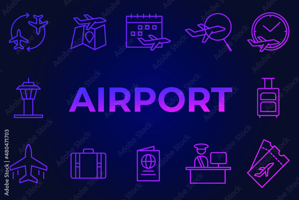Set of Airport icon. Airport pack symbol template for graphic and web ...