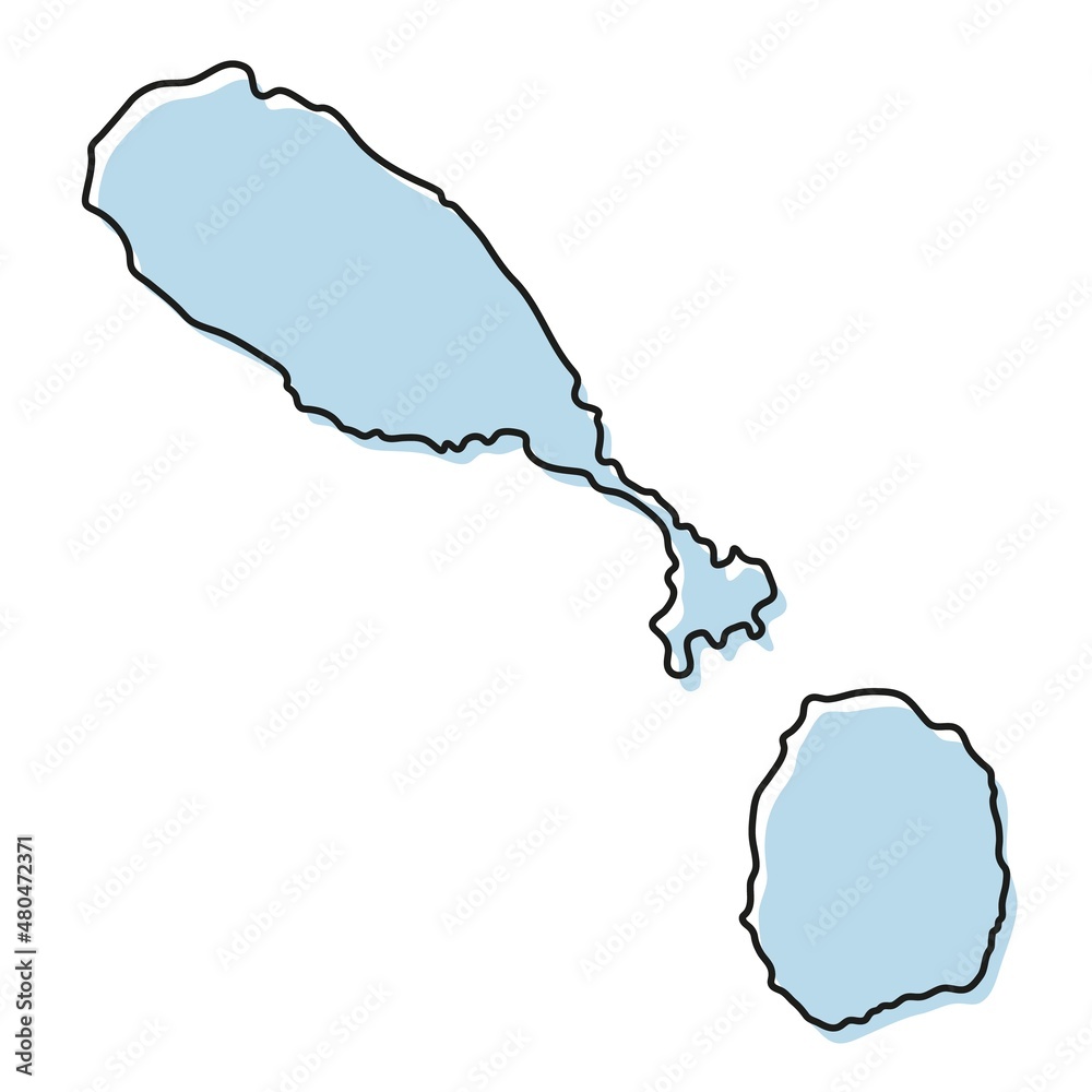 Stylized simple outline map of Saint Kitts and Nevis icon. Blue sketch ...