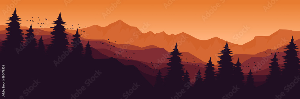 dusk at mountain flat design vector banner template good for web banner ...