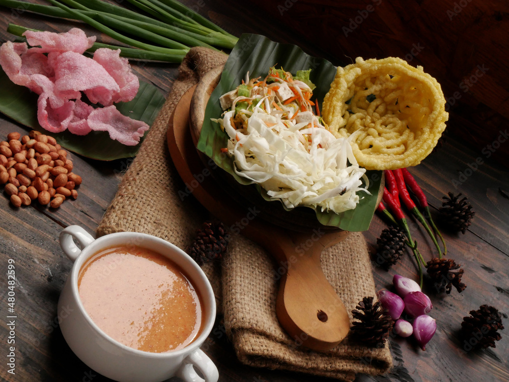 Selective focus of Asinan Betawi. The vegetable asinan of the Betawi ...