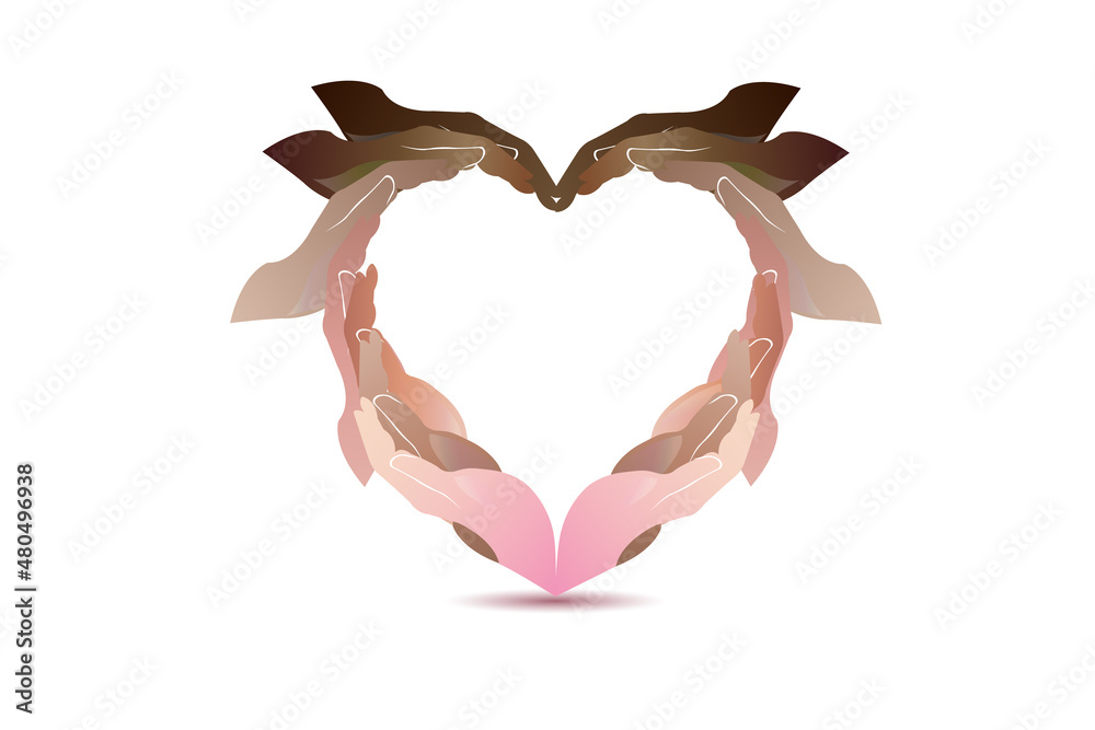 Hands diversity people making a love heart shape woman hands unity ...