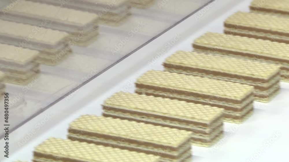 automated chocolate wafer baking production line at a confectionery ...
