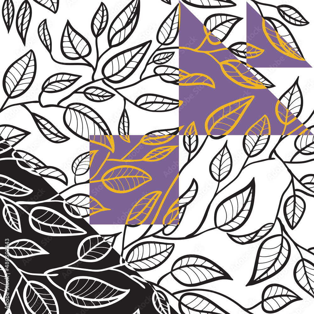 Minimalist Leaf Line Art Illustration as a Seamless Surface Pattern ...