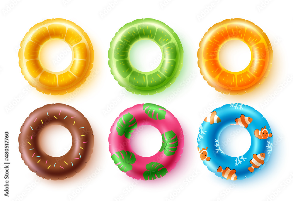 Swimming floater vector set design. Inflatable 3d floaters in fruit ...