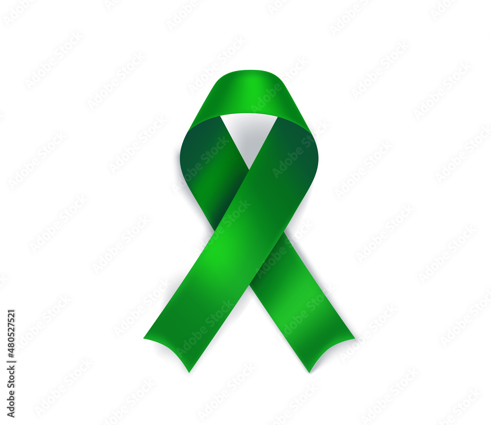 Liver cancer awareness month symbol. Emerald green ribbon isolated on ...