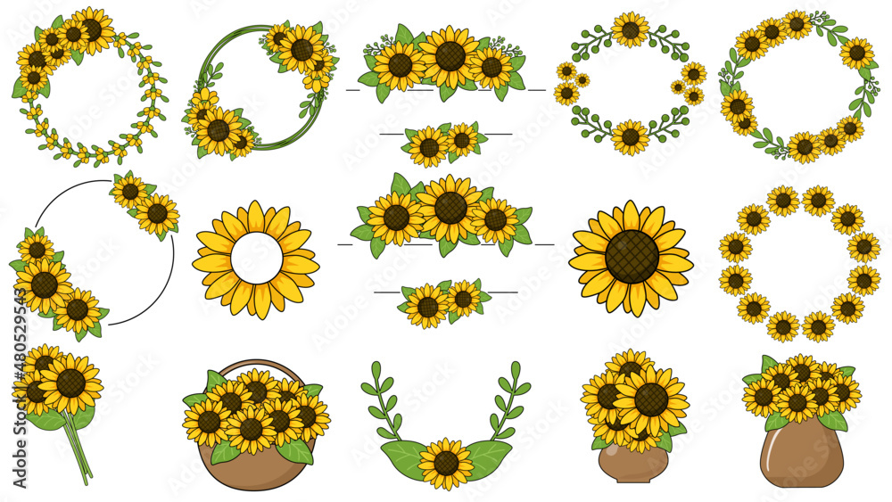 Sunflowers Frames, Summer Wedding, Vector sunflowers clipart, decor ...