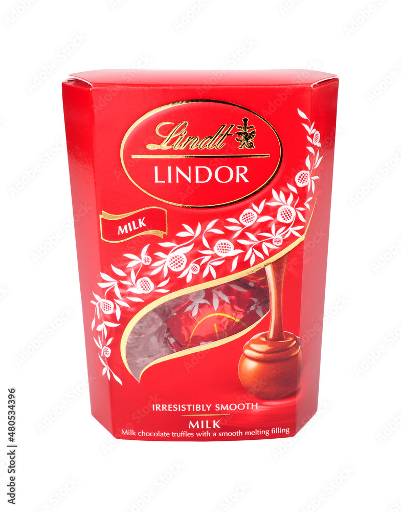 Lindt Lindor milk chocolate truffles with a smooth melting filling in a ...