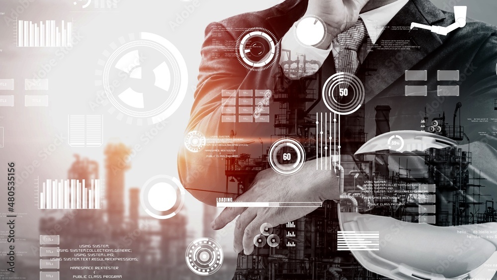 Future factory plant and inventive energy industry concept in creative ...