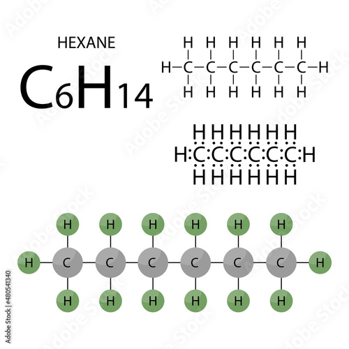 Plakat Hexane, organic chemical compound, molecule. Stick model ...