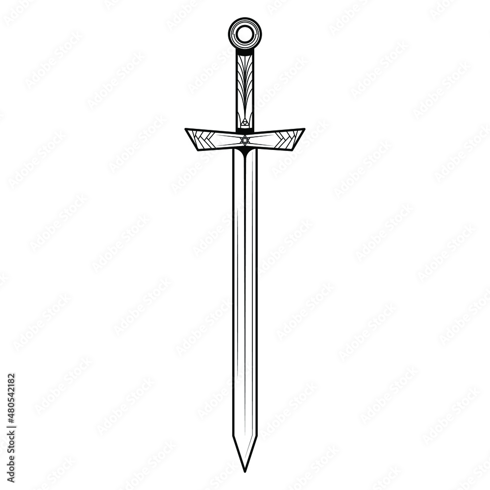 Abstract Black Simple Line Metal Sword Blade Weapon Doodle Outline ...