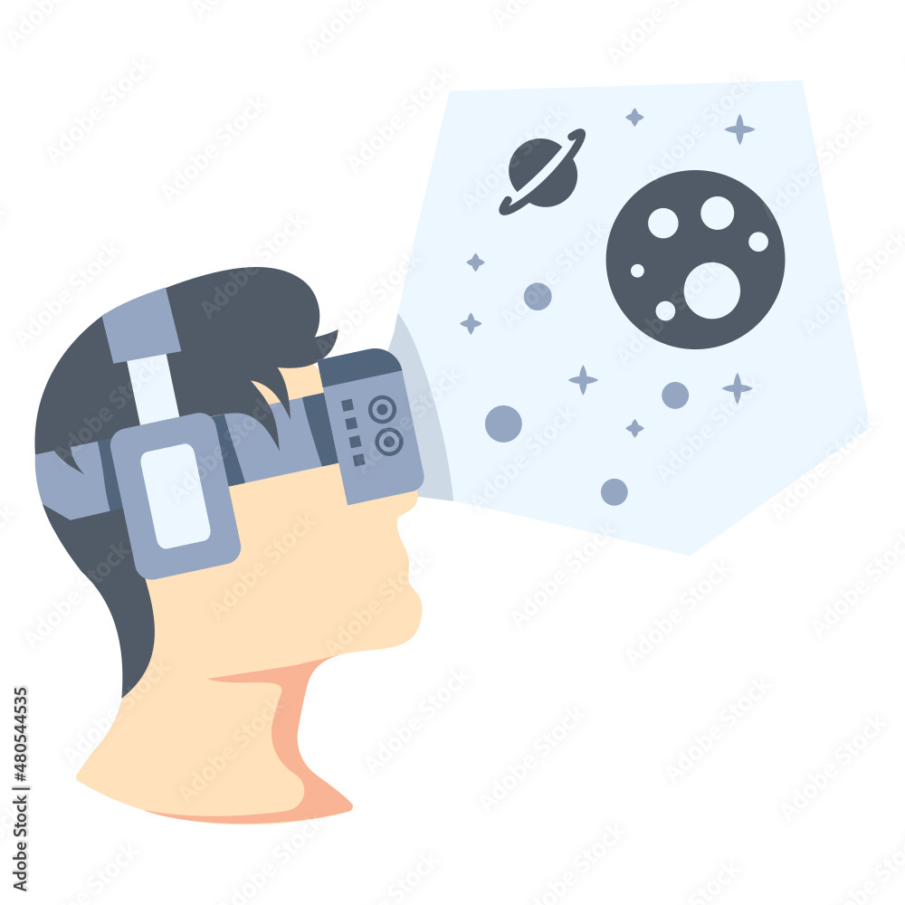 Space exploration Concept, visualizing space using Headset Vector Color ...