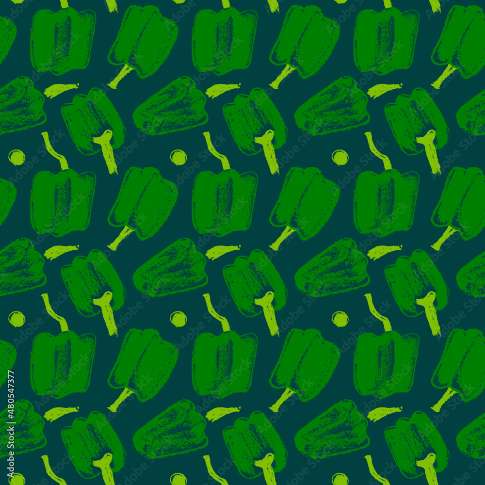 Sweet pepper pattern seamless in vector. Hand-drawn illustrations of ...