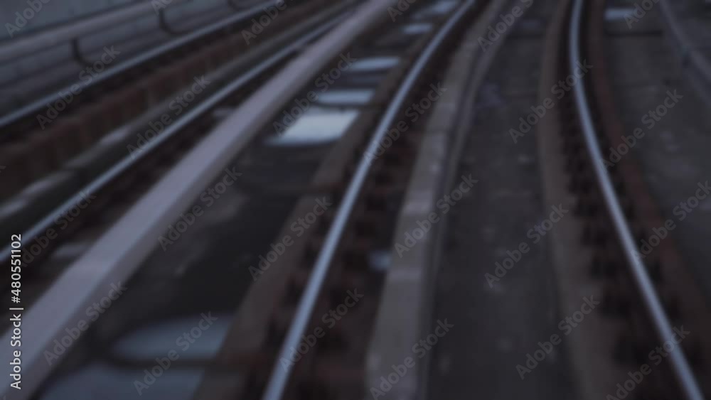 Defocused shot of point of view subway train of Busan in South Korea ...